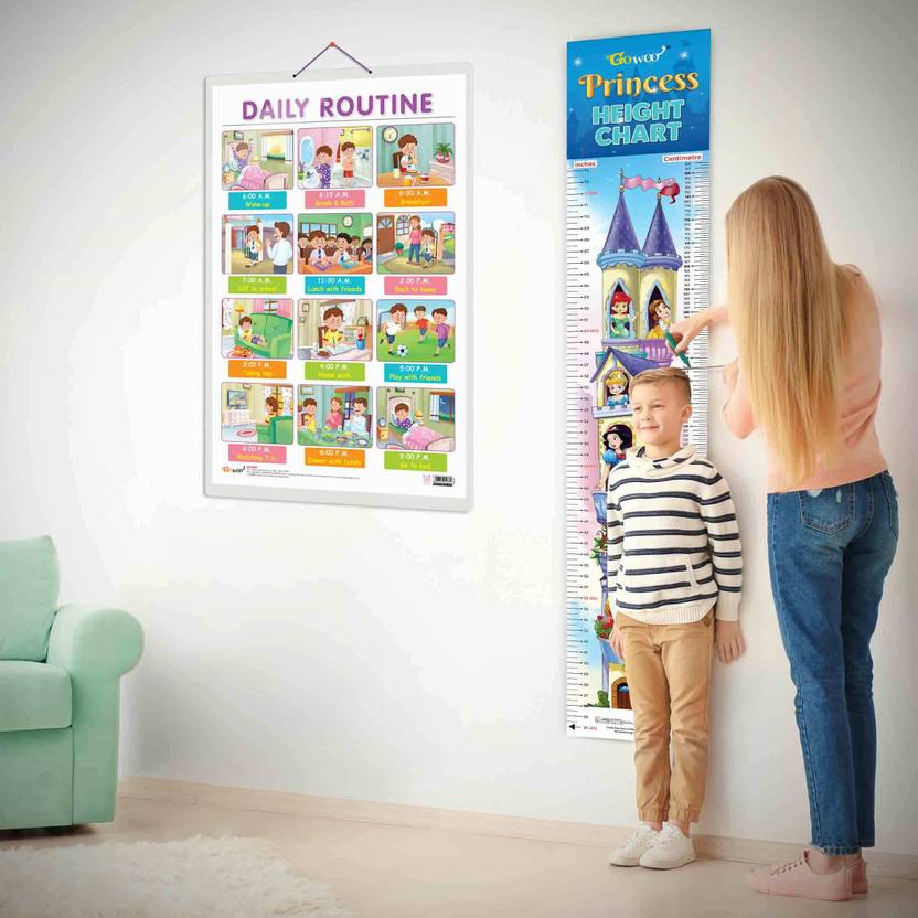 DAILY ROUTINE CHART and PRINCESS HEIGHT CHART | Set of 2 charts 1 ...