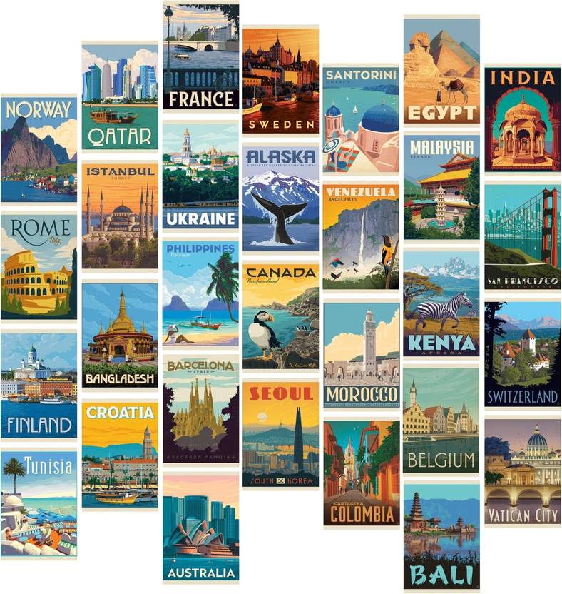 Vintage Country Posters Aesthetic Wall Collage Kit || 30 Unique Poster ...