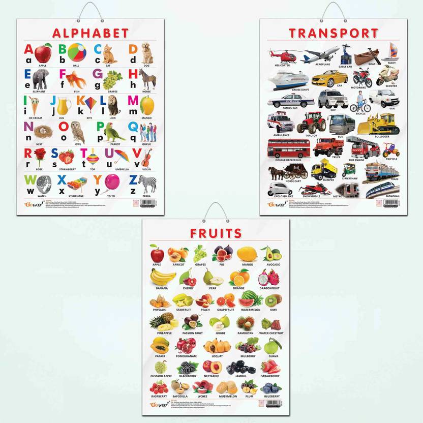 ALPHABET CHART GLOSS LAMINATED, FRUITS CHART GLOSS LAMINATED, and ...