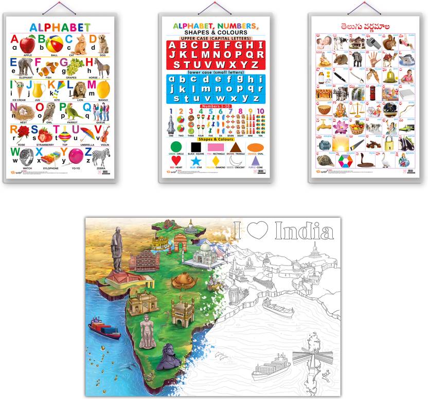 GIANT INDIA COLOURING POSTER, Alphabet chart, Alphabet, Numbers, Shapes ...
