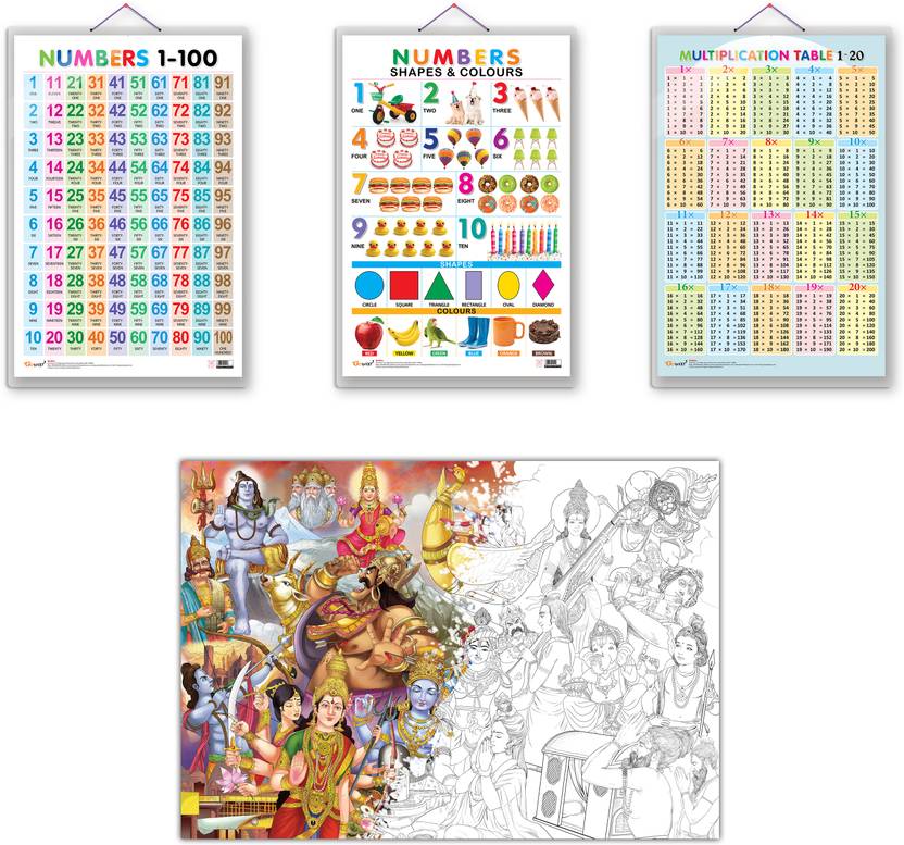 GIANT INDIAN MYTHOLOGY COLOURING POSTER, Numbers 1-100 chart ...