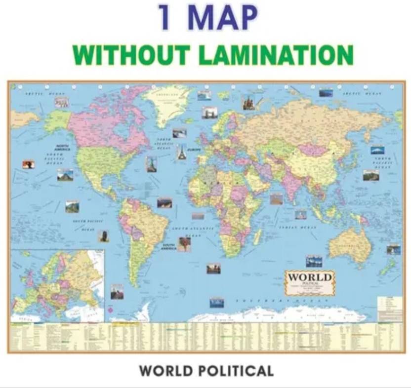 World Map for poster for competitive exam upsc,ssc,railway Paper Print ...