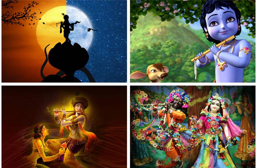 Poster 4 Combo Bal Krishna, Lord Krishna Poster | Radha-Krishna,Laddu ...