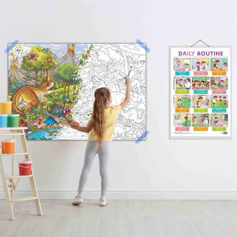 DAILY ROUTINE CHART and GIANT DINOSAUR COLOURING POSTER | SET OF 1 ...