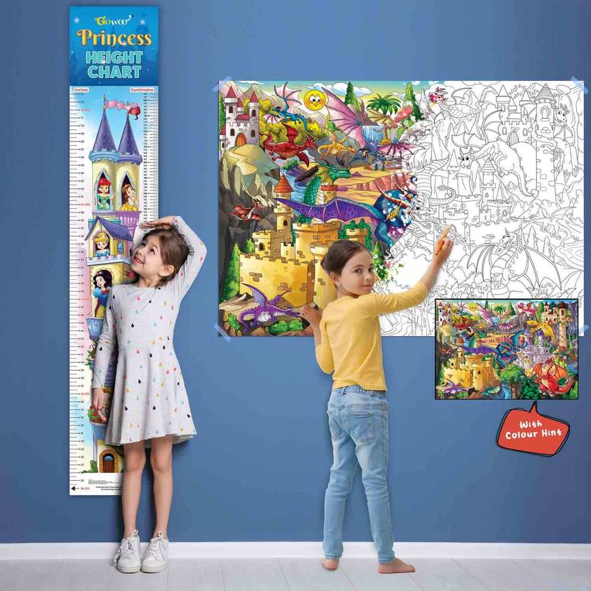 PRINCESS HEIGHT CHART and GIANT DRAGON COLOURING POSTER | COMBO OF 1 ...