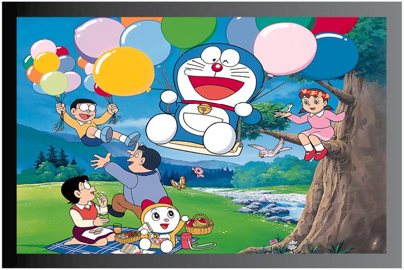 Doraemon Cartoon Poster with Frame Gloss Lamination M29 Paper Print ...