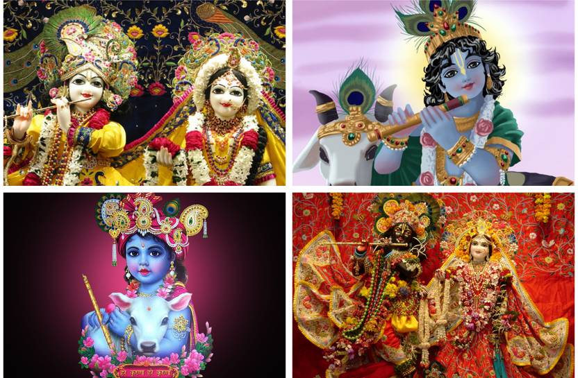 Poster 4 Combo Bal Krishna, Lord Krishna Poster | Radha-Krishna,Laddu ...