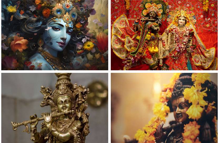 Poster 4 Combo, Bal Krishna, Lord Krishna Poster | Radha-Krishna,Laddu ...