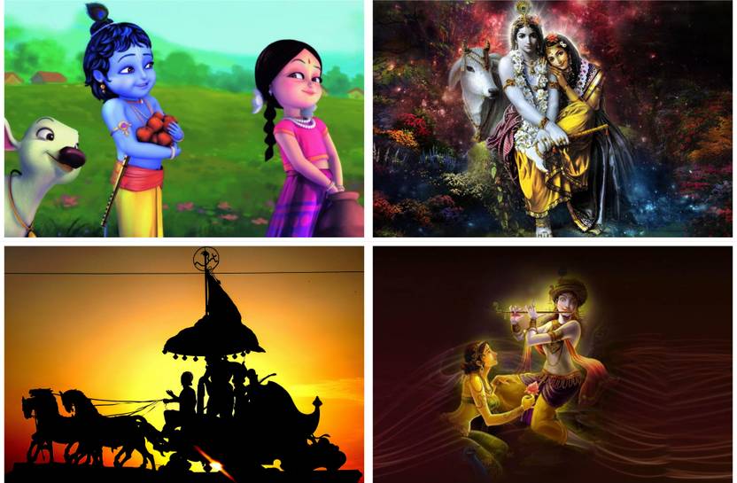 Poster 4 Combo Bal Krishna, Lord Krishna Poster | Radha-Krishna,Laddu ...