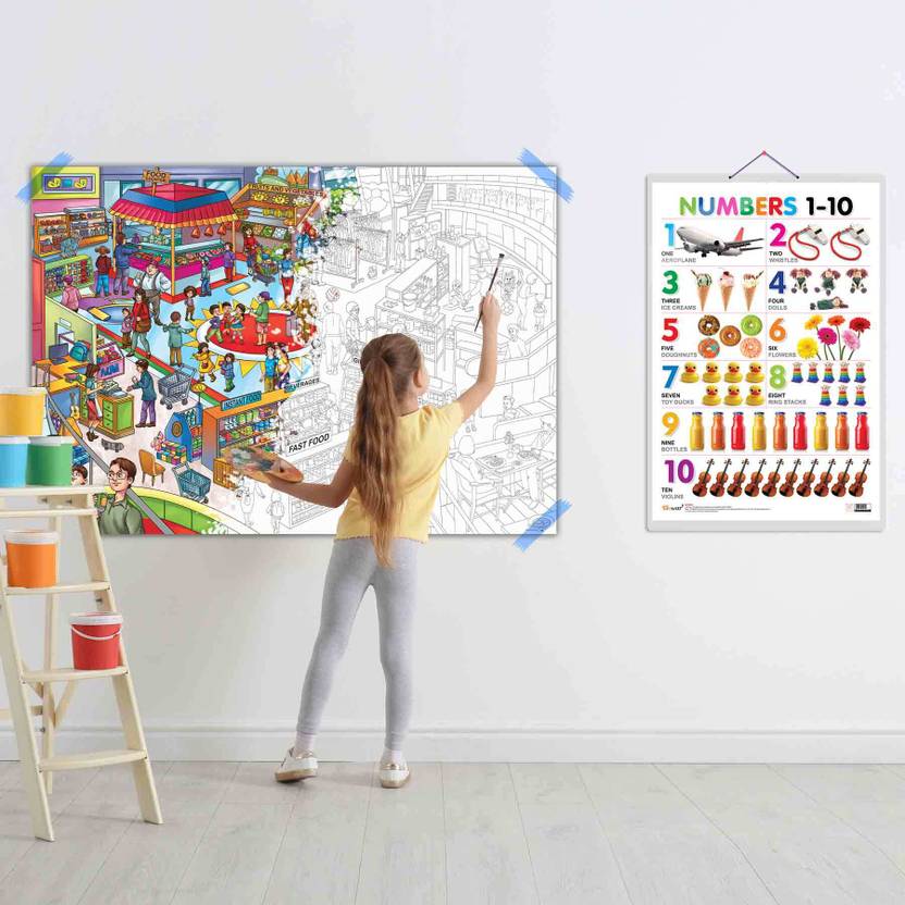 Numbers 1-10 Chart and GIANT AT THE MALL COLOURING POSTER | SET OF 1 ...