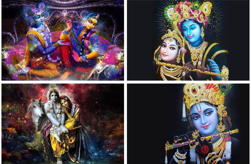 Poster 4 Combo Bal Krishna, Lord Krishna Poster | Radha-Krishna,Laddu ...