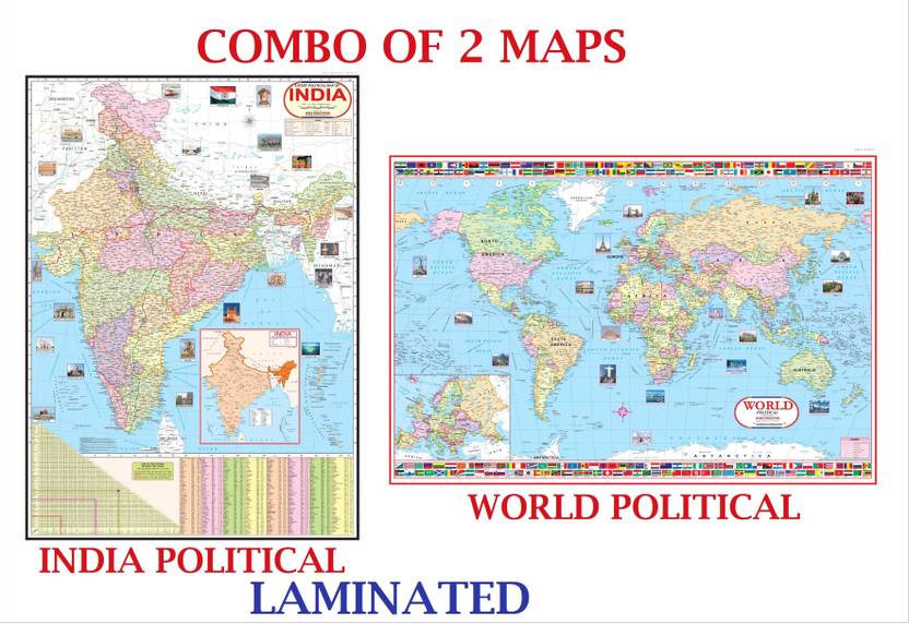 India and World Political Map - LAMINATED | Size - 70×100cm | India Map ...