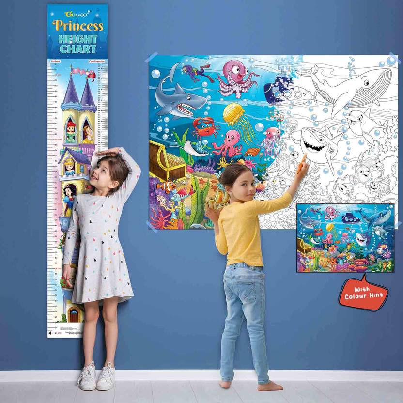 PRINCESS HEIGHT CHART and GIANT UNDER THE OCEAN COLOURING POSTER |COMBO ...