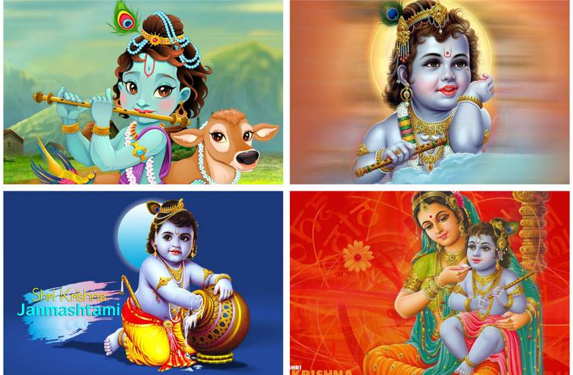 Poster 4 Combo, Bal Krishna, Lord Krishna Poster | Radha-Krishna,Laddu ...
