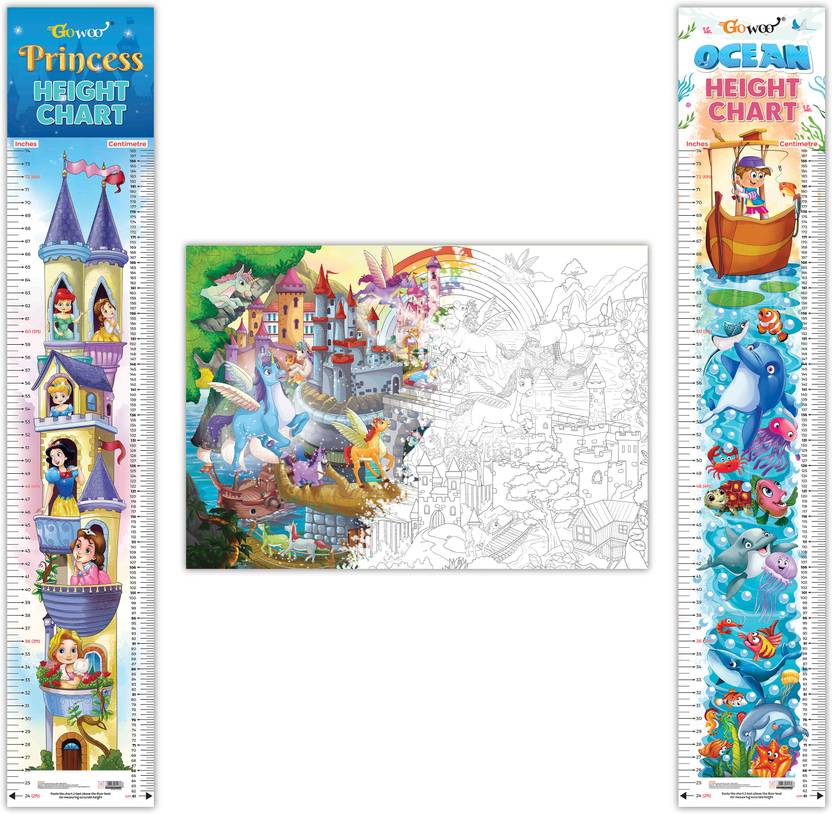 GIANT UNICORN COLOURING POSTER, PRINCESS HEIGHT CHART, and OCEAN HEIGHT ...