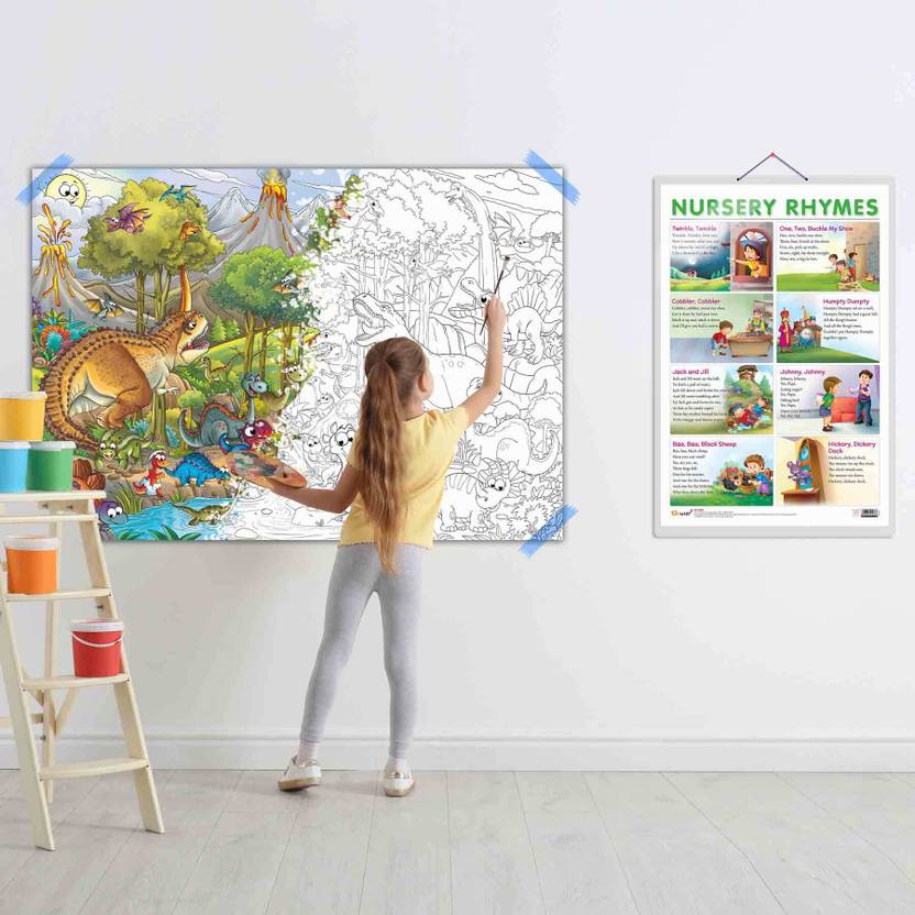 NURSERY RHYMES CHART and GIANT DINOSAUR COLOURING POSTER | SET OF 1 ...