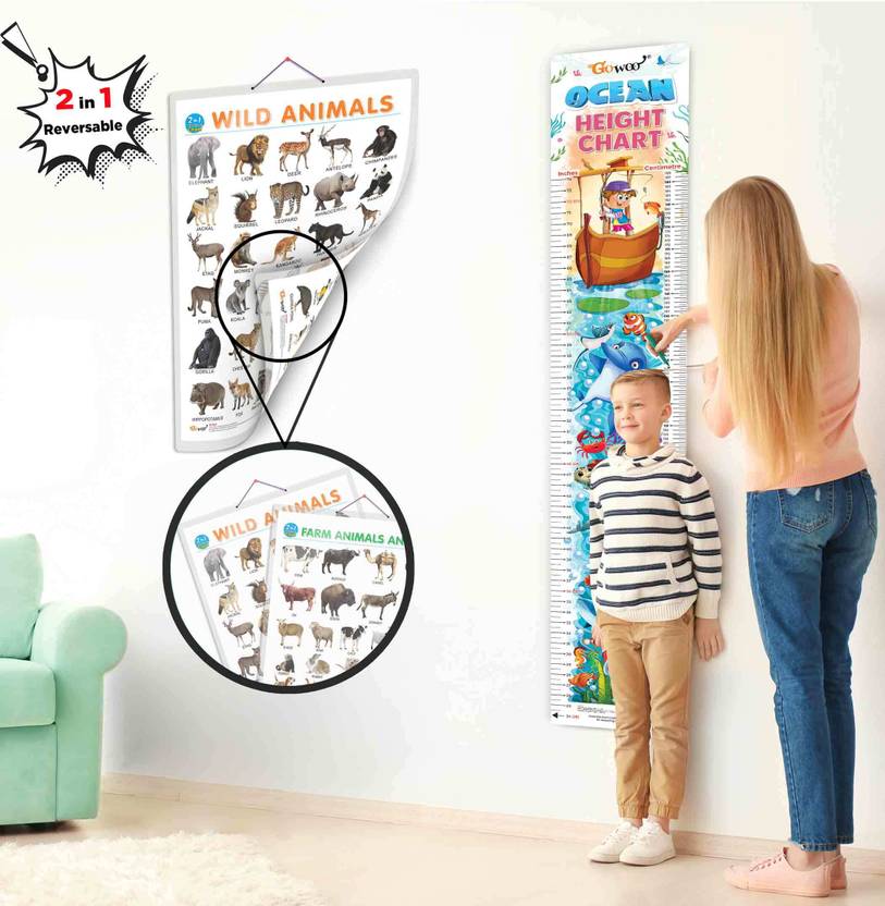 2 IN 1 WILD AND FARM ANIMALS & PETS and OCEAN HEIGHT CHART | Set of 2 ...