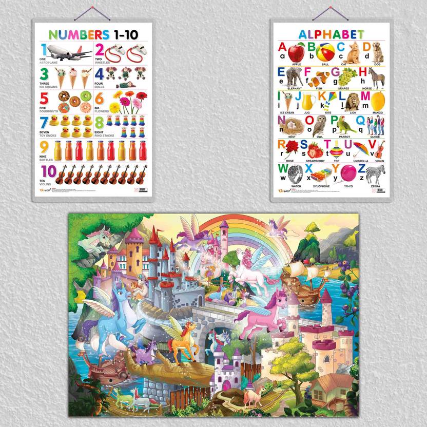 GIANT UNICORN COLOURING POSTER, Alphabet chart, and Numbers 1-10 chart ...