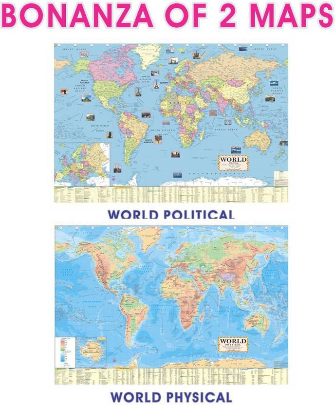WORLD ENGLISH MAPS (Both Political & Physical)|Pack of Set Of 2 | Map ...