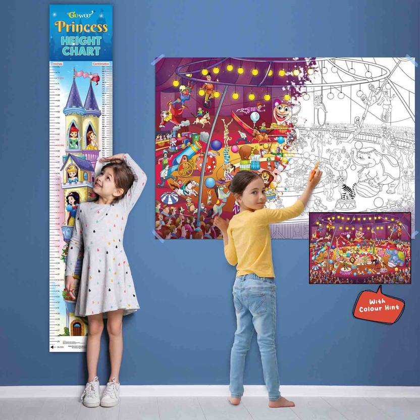 PRINCESS HEIGHT CHART and GIANT CIRCUS COLOURING POSTER | Set of 1 ...