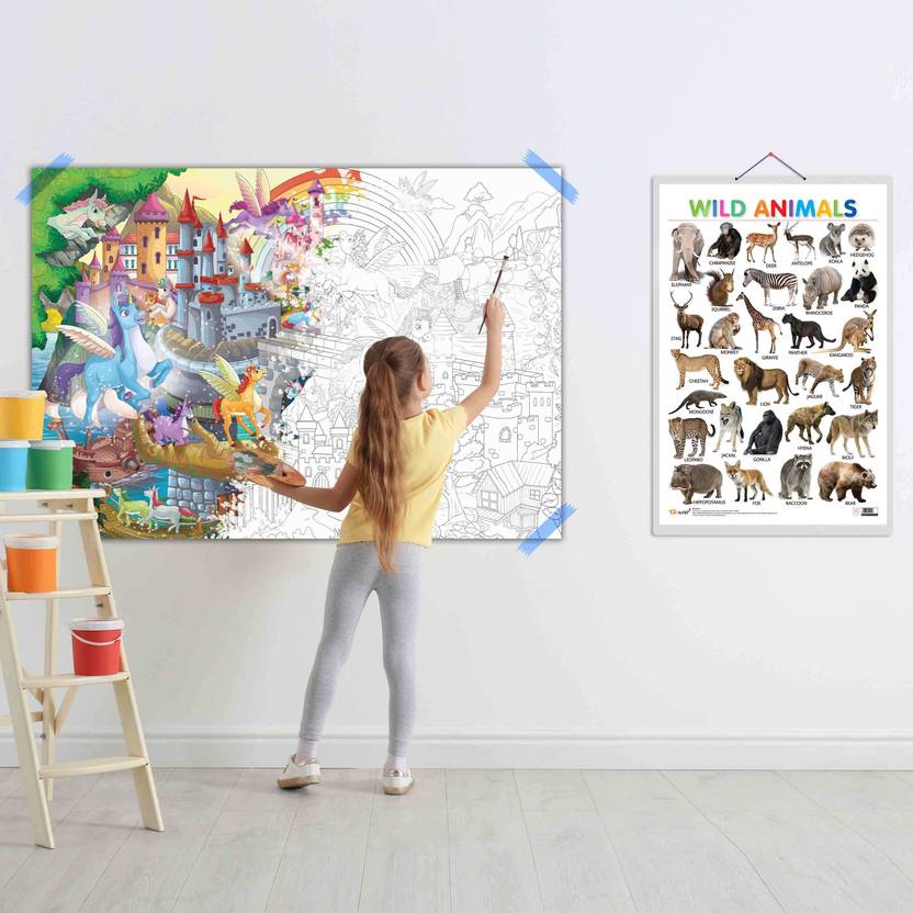 GIANT UNICORN COLOURING POSTER and Wild Animals| Combo of 1 Colouring ...