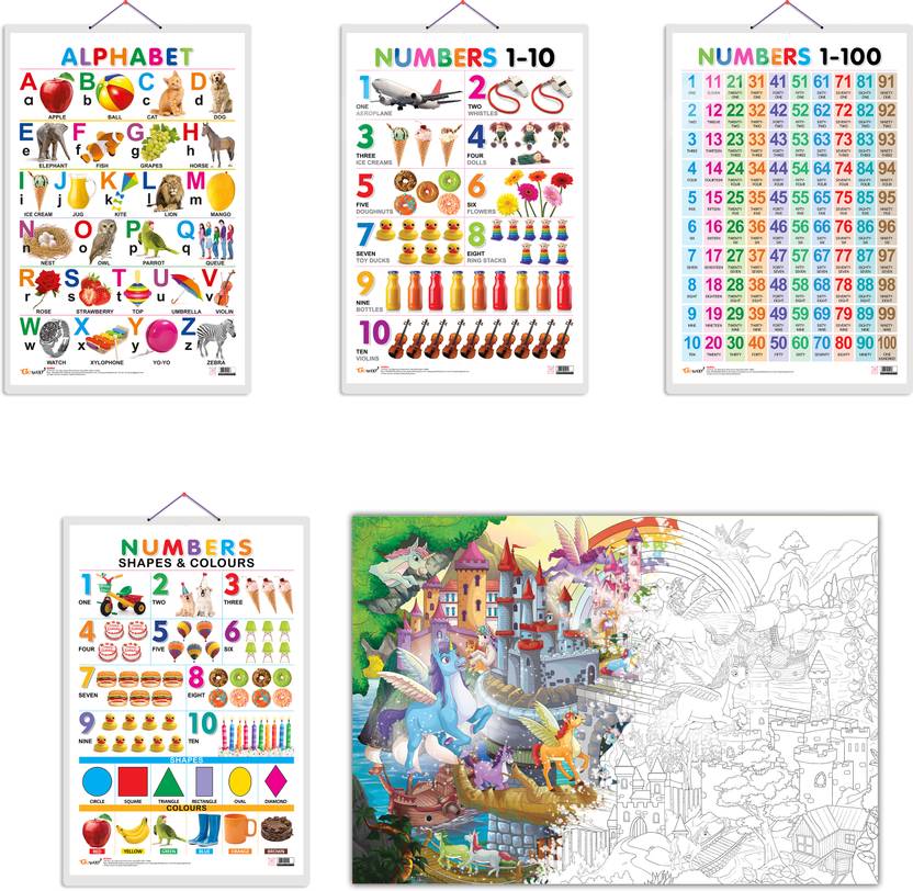 GIANT UNICORN COLOURING POSTER, Alphabet chart, Numbers 1-10 chart ...