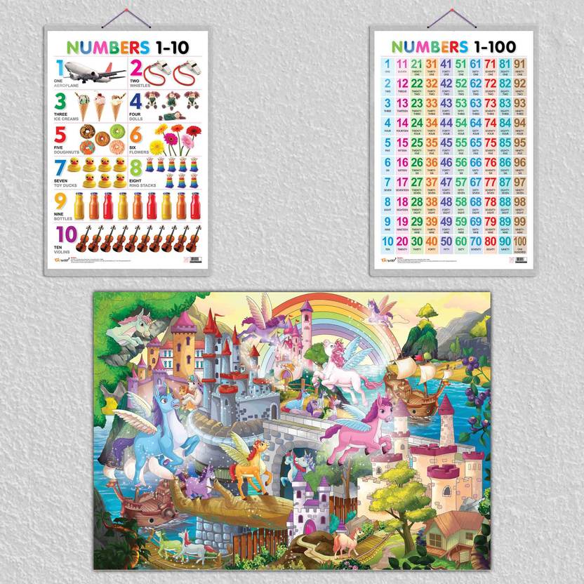 GIANT UNICORN COLOURING POSTER, Numbers 1-10 chart, and Numbers 1-100 ...
