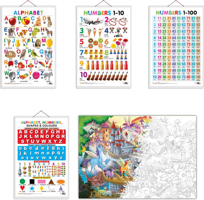 GIANT UNICORN COLOURING POSTER, Alphabet chart, Numbers 1-10 chart ...