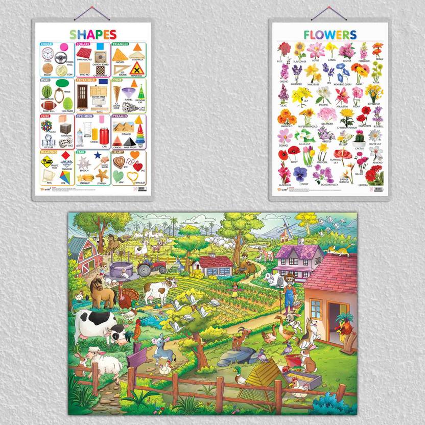 GIANT AT THE FARM COLOURING POSTER, Flowers and Shapes | combos of 1 ...