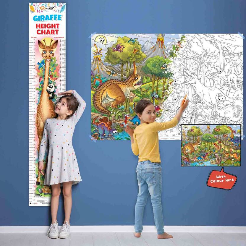 GIRAFFE HEIGHT CHART and GIANT DINOSAUR COLOURING POSTER | COMBO OF ...