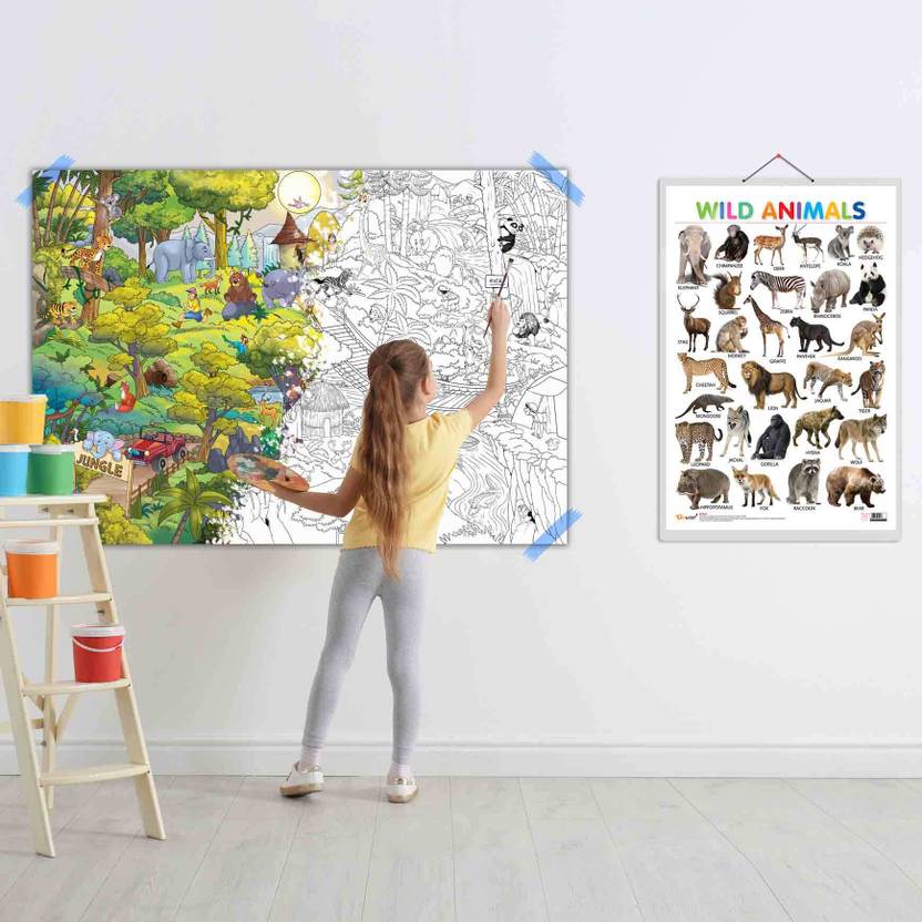 Wild Animals and GIANT JUNGLE SAFARI COLOURING POSTER|Set of 1 chart+1 ...