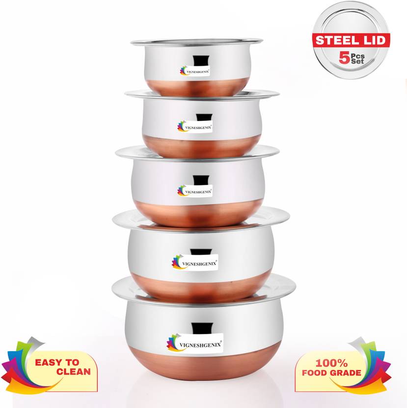 MKIU Set of 5 Copper Bottom Stainless Steel Handi Set Cookware Set ...