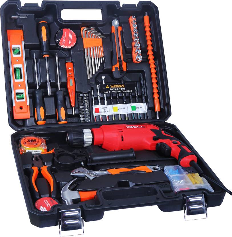 iBELL Tool Kit with Impact Drill TD13-100, 650W, Copper Armature, Chuck 13mm Keyless Power ...