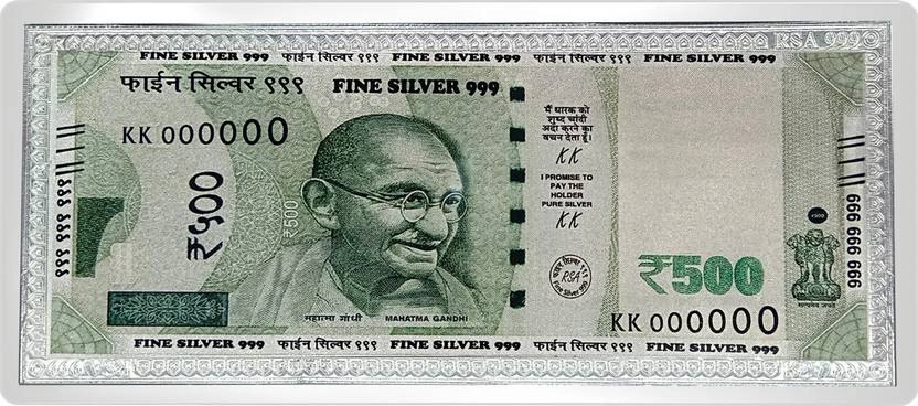 MAA SILVER Fine Silver Currency Note of Rs 500 with 999 Purity Silver ...