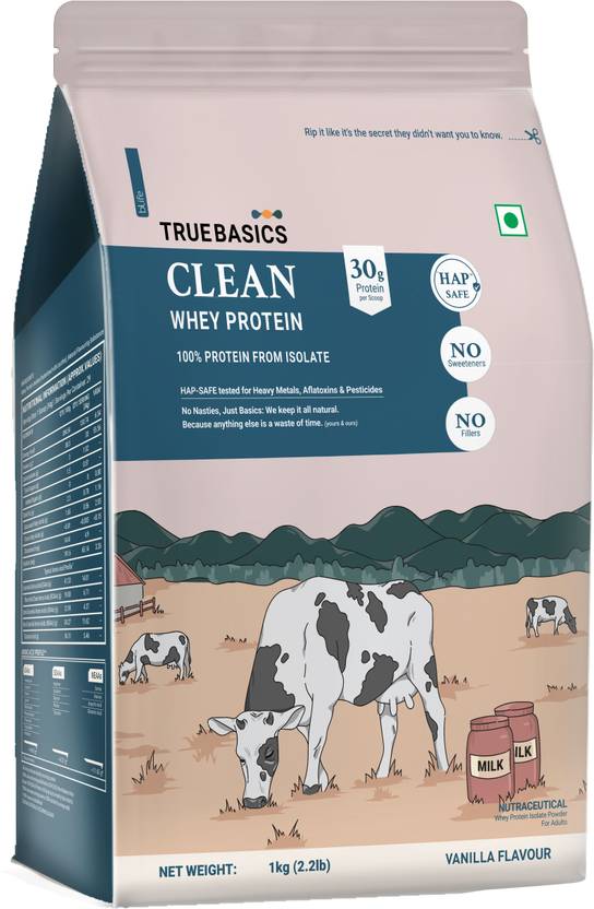 TrueBasics Clean Whey 100% Protein Isolate Powder | 30g Protein per ...