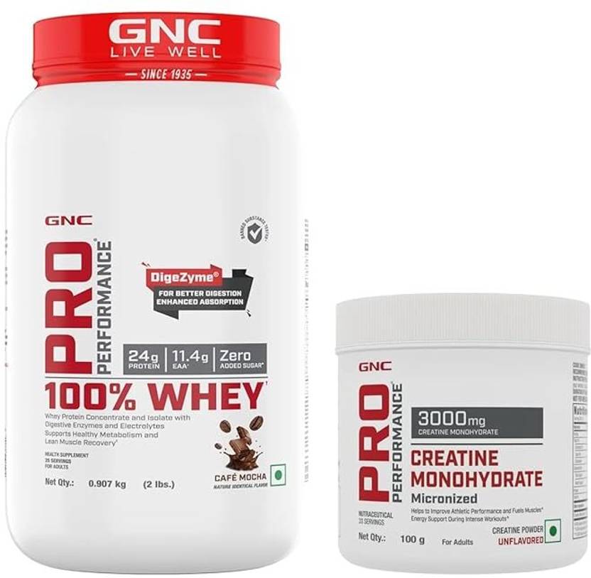 GNC PRO PERFORMANCE 100%WHEY 2LBS (CAFE MOCHA)+CREATINE MONOHYDRATE Whey Protein Price in India ...