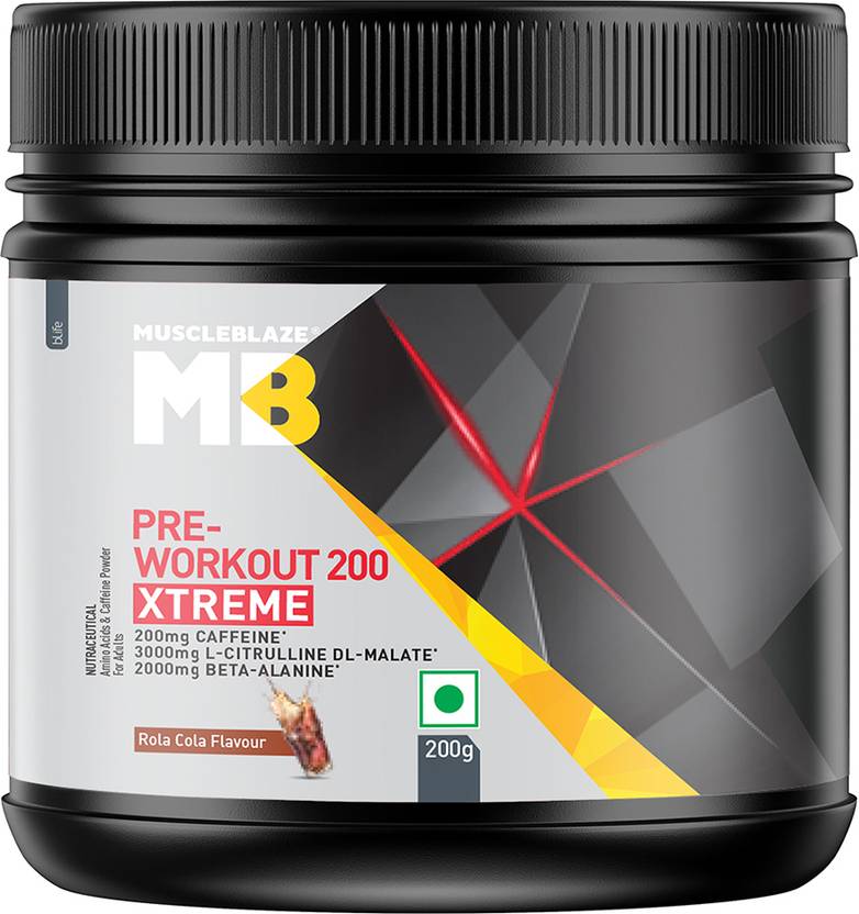 MUSCLEBLAZE Pre Workout 200 Xtreme, 200mg Caffeine, 2000mg Beta Alanine ...