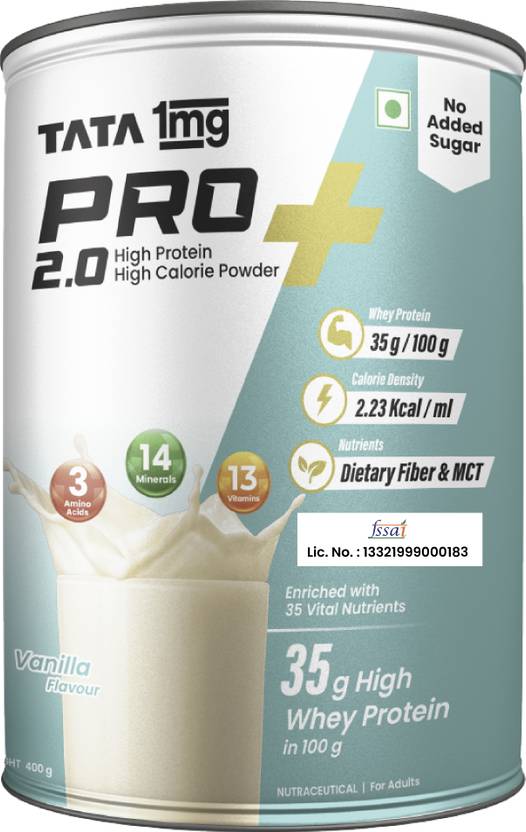 TATA 1mg Pro+ 2.0 High Protein High Calorie Protein Powder Vanilla Whey ...