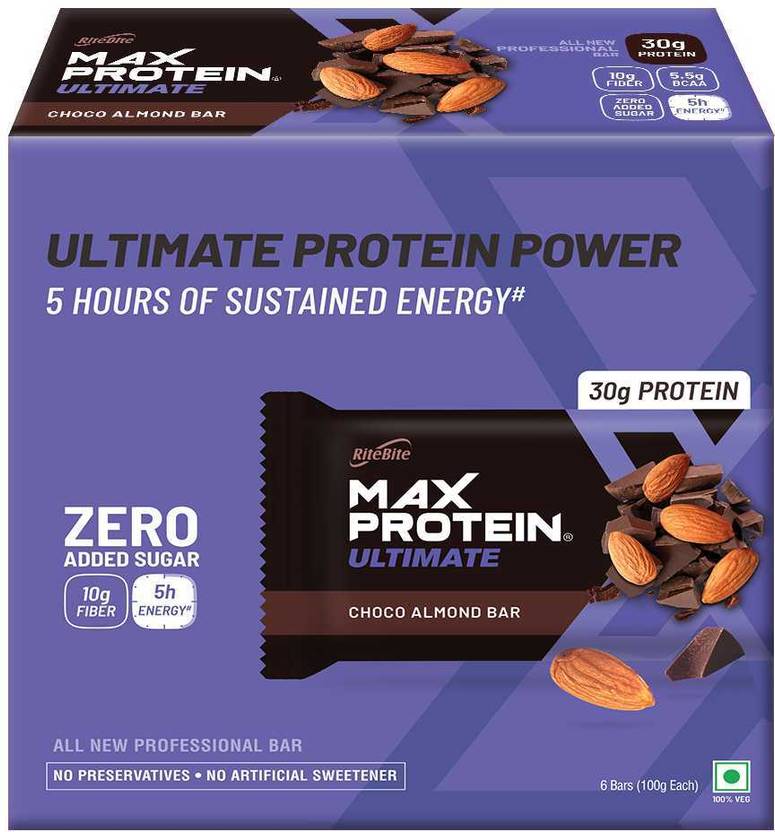 RiteBite Max Protein Ultimate Choco Almond 30g Protein Bars with 10g ...