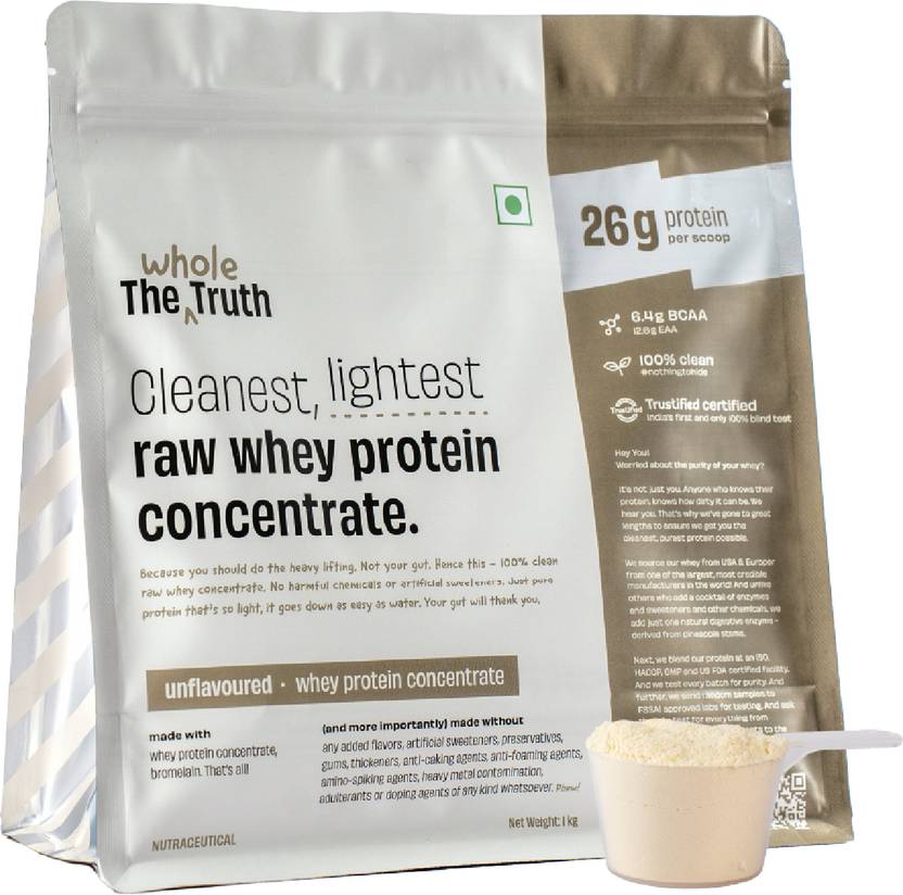 The Whole Truth Whey Protein Unflavoured Concentrate|26g Protein/scoop ...