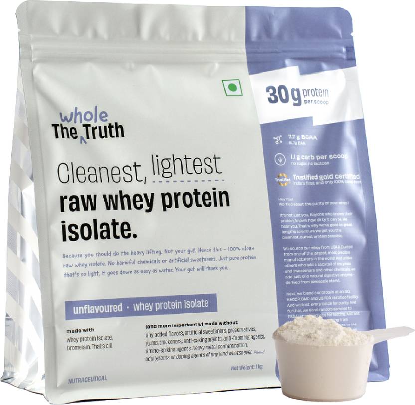 The Whole Truth Whey Protein Isolate Unflavoured|30g Protein per scoop|7.7g BCAA|100% Authentic ...