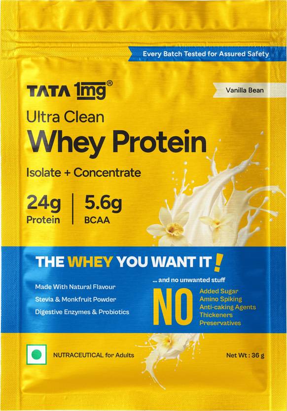 TATA 1mg Ultra Clean Whey Protein | 24g Protein | Vanilla Bean | 1 ...