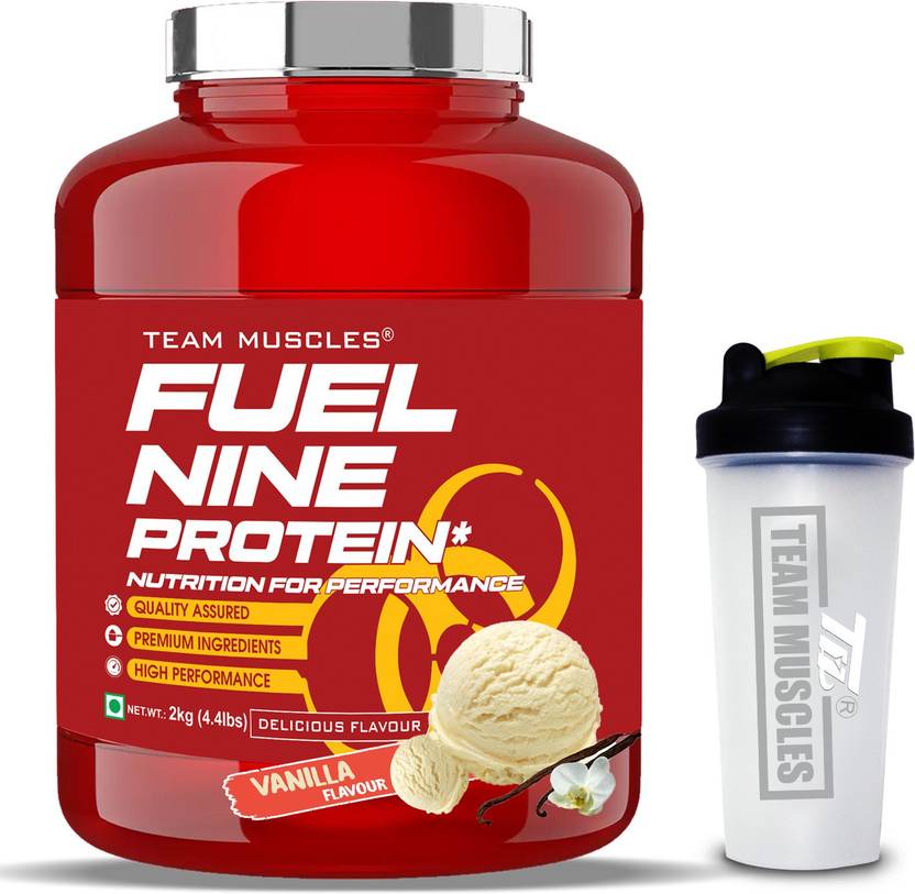 TEAM MUSCLES TM Fuel Nine whey Protein With Shaker (Vanilla) Whey ...