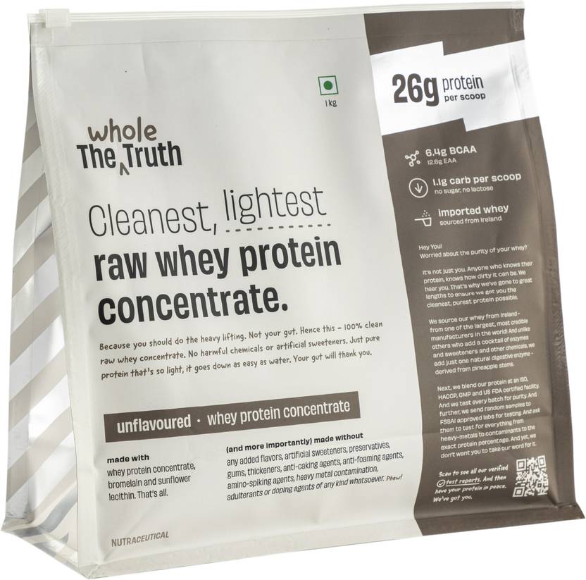 The Whole Truth Whey Protein Unflavoured Concentrate|26g Protein/scoop ...