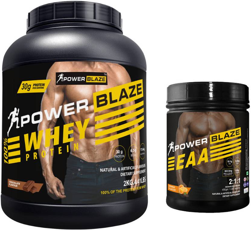 POWER BLAZE Chocolate Flavour Whey Protein 2kg With EAA 450g Fastest ...