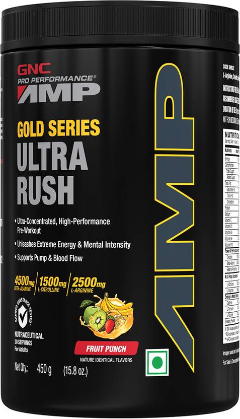 GNC AMP Gold Series Ultra Rush | 450 gm (Fruit Punch) Pre Workout Price ...