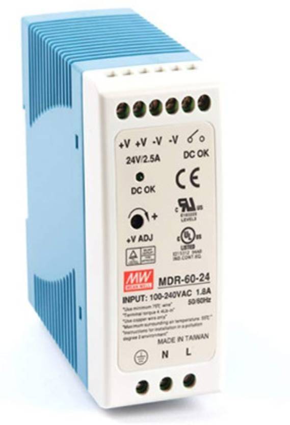 Mean Well SMPS, 24 Valt, 2.5 AMP, MDR-60-24, Din rail 60 Watts Computer ...