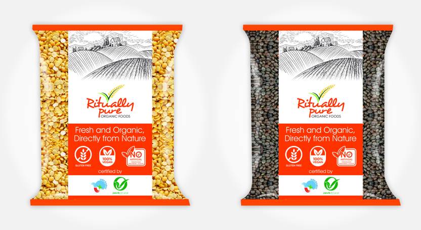 Ritually Pure Organic Combo (Arhar (Toor) Dal 500 Gm + Kala Masoor 500 ...