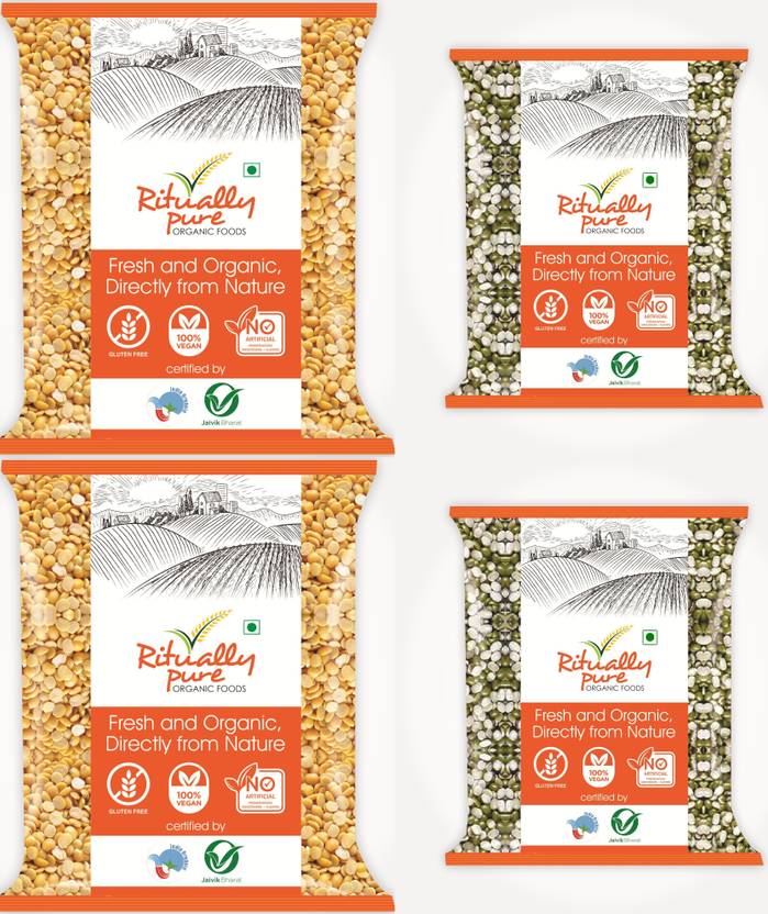 Ritually Pure Organic Combo (Arhar Dal 2 Kg +Moong Hari Dal 2 Kg| No ...