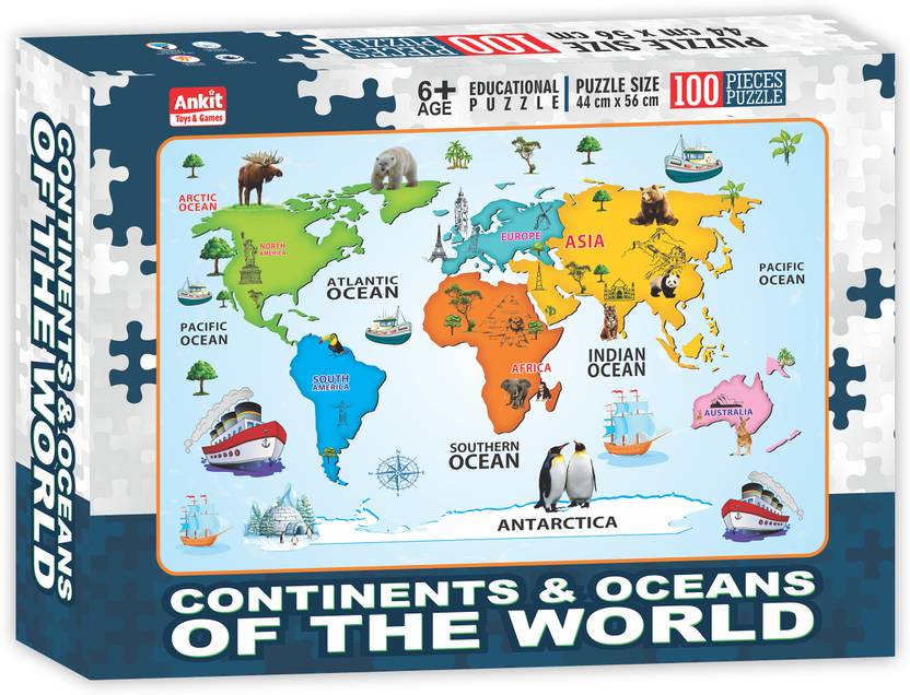 KIDISTIK Continents & Oceans of the World Puzzle 100 pc puzzle for kids ...